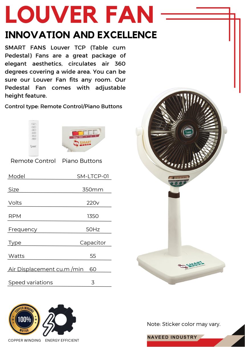 Louver Pedestal Fan 14" White-Brown - Smart Fans